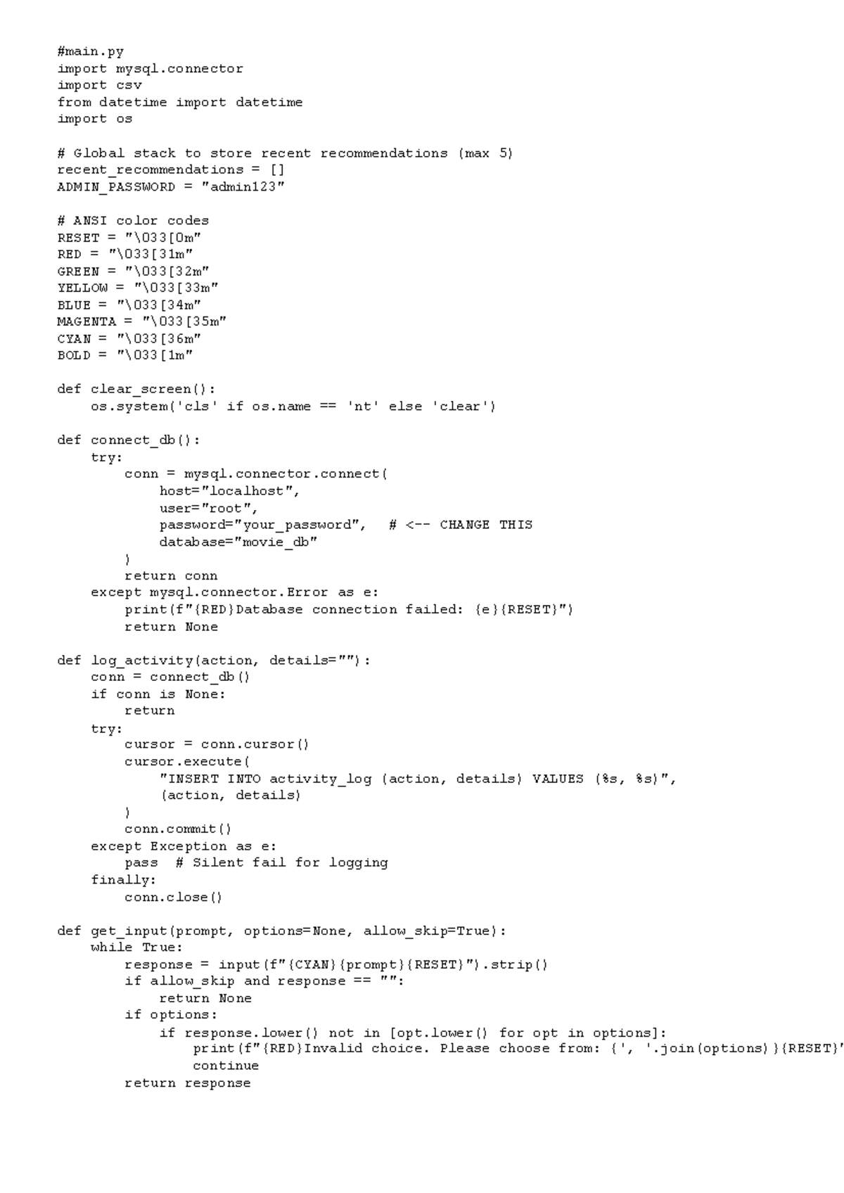 Movie Recommendation System Code (CS101) - Studocu