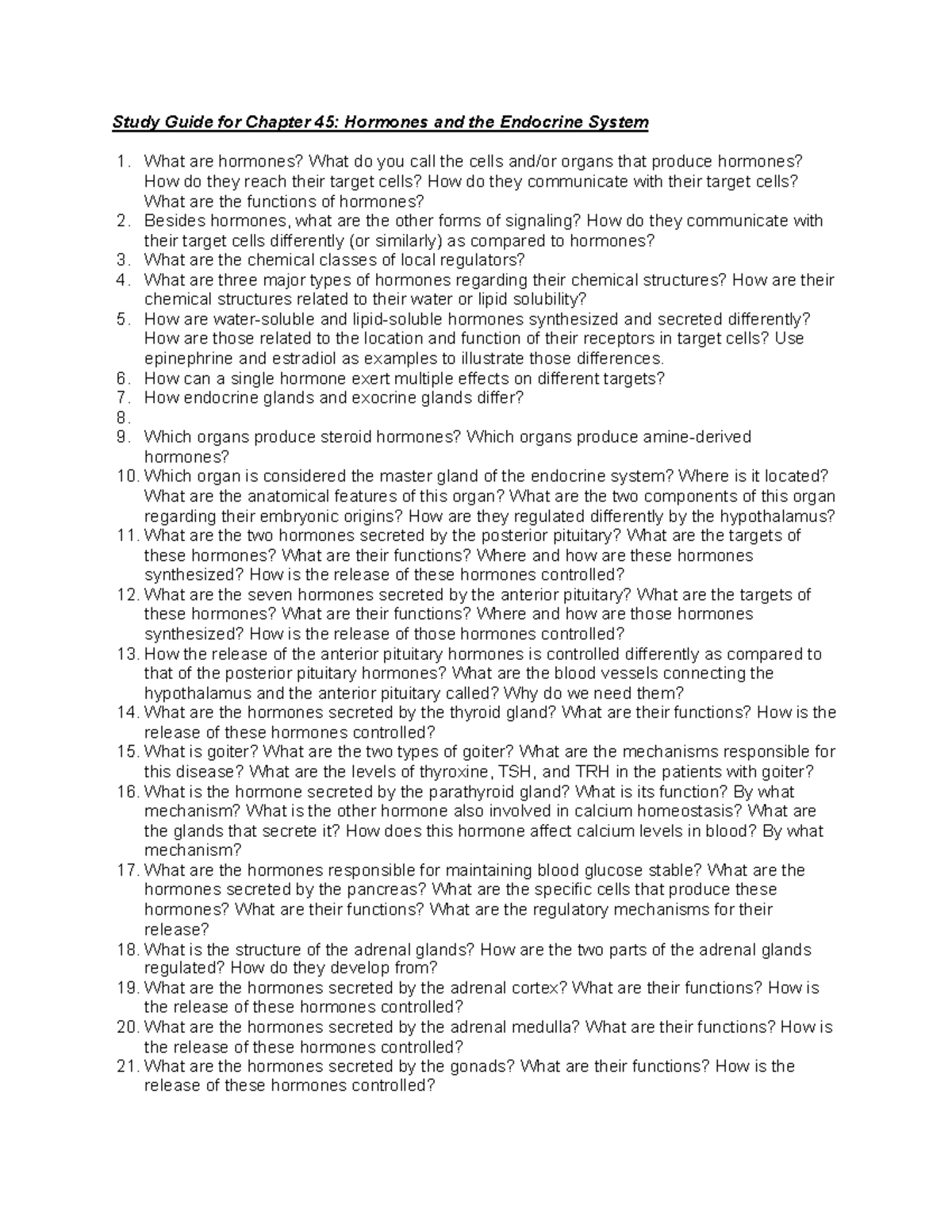 Study Guide for Chapter 45: Hormones & Endocrine System Insights - Studocu