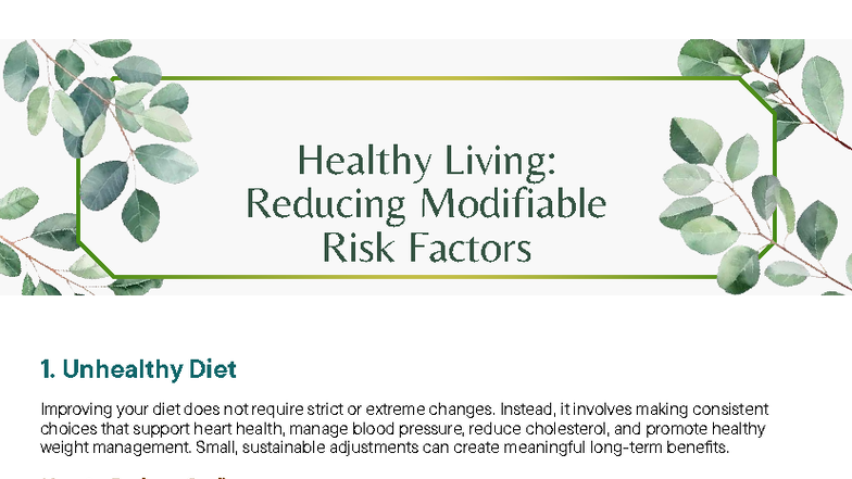 Healthy Living: Reducing Risk Factors for Heart Health - Studocu