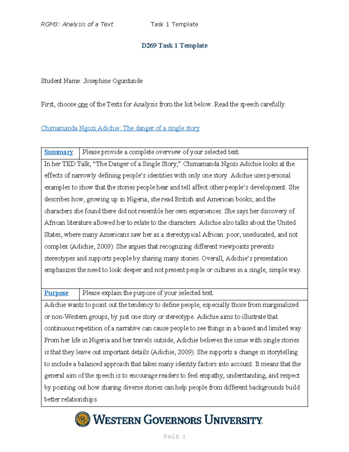 RGM3: Analysis of Chimamanda Ngozi Adichie's "The Danger of a Single ...