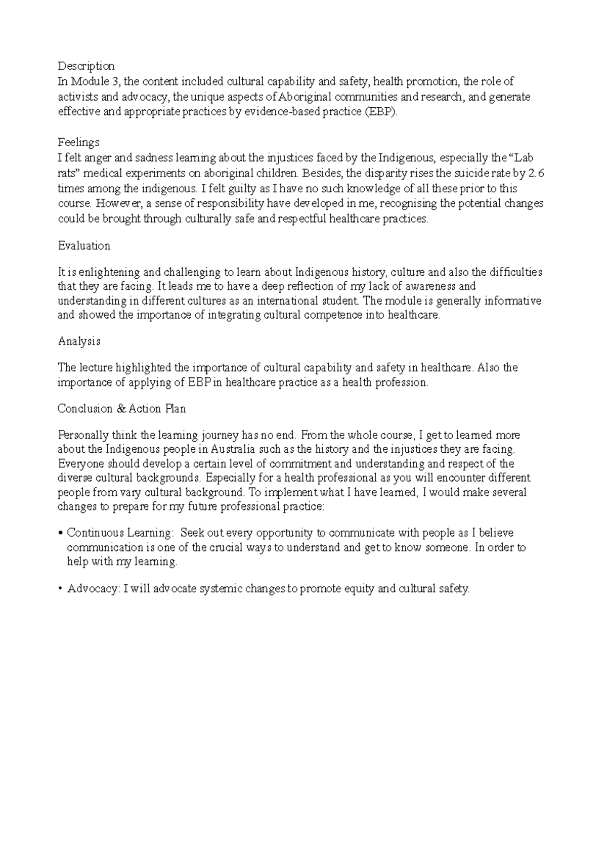 Reflection 3 - Description In Module 3, the content included cultural ...
