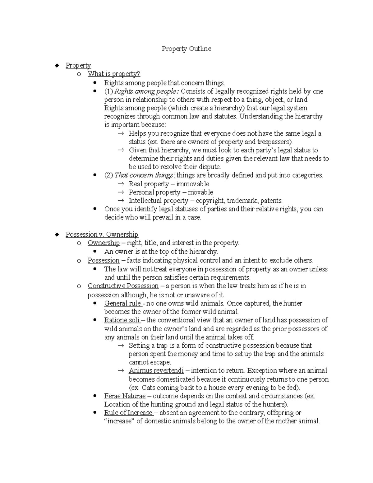 Property Outline - Property Outline Property o What is property? Rights ...