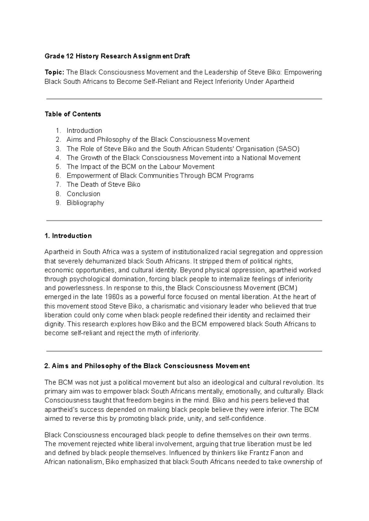 Grade 12 History Research Assignment: The Black Consciousness Movement ...