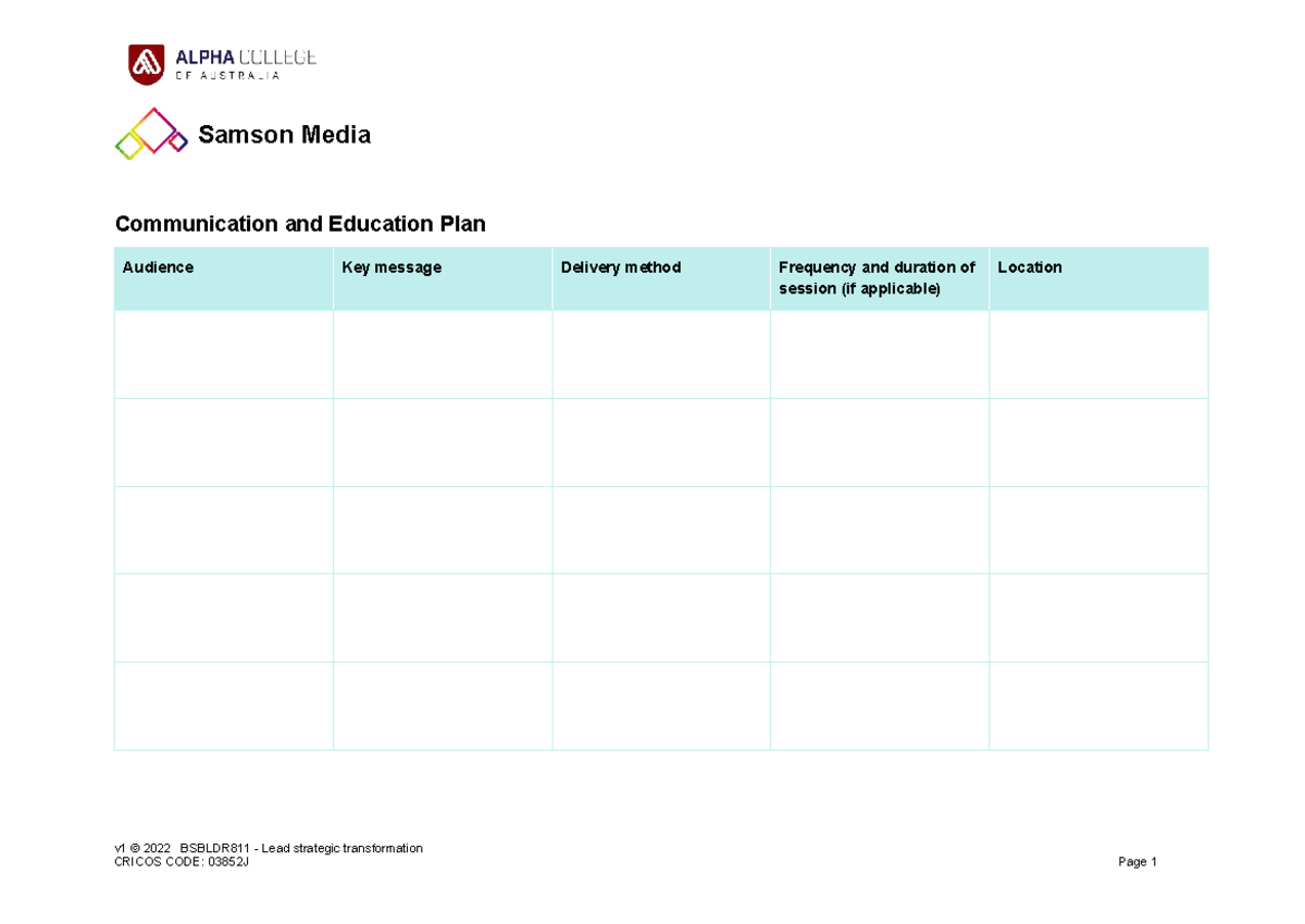 Communication and Education Plan Template - Buss150 - Samson Media ...
