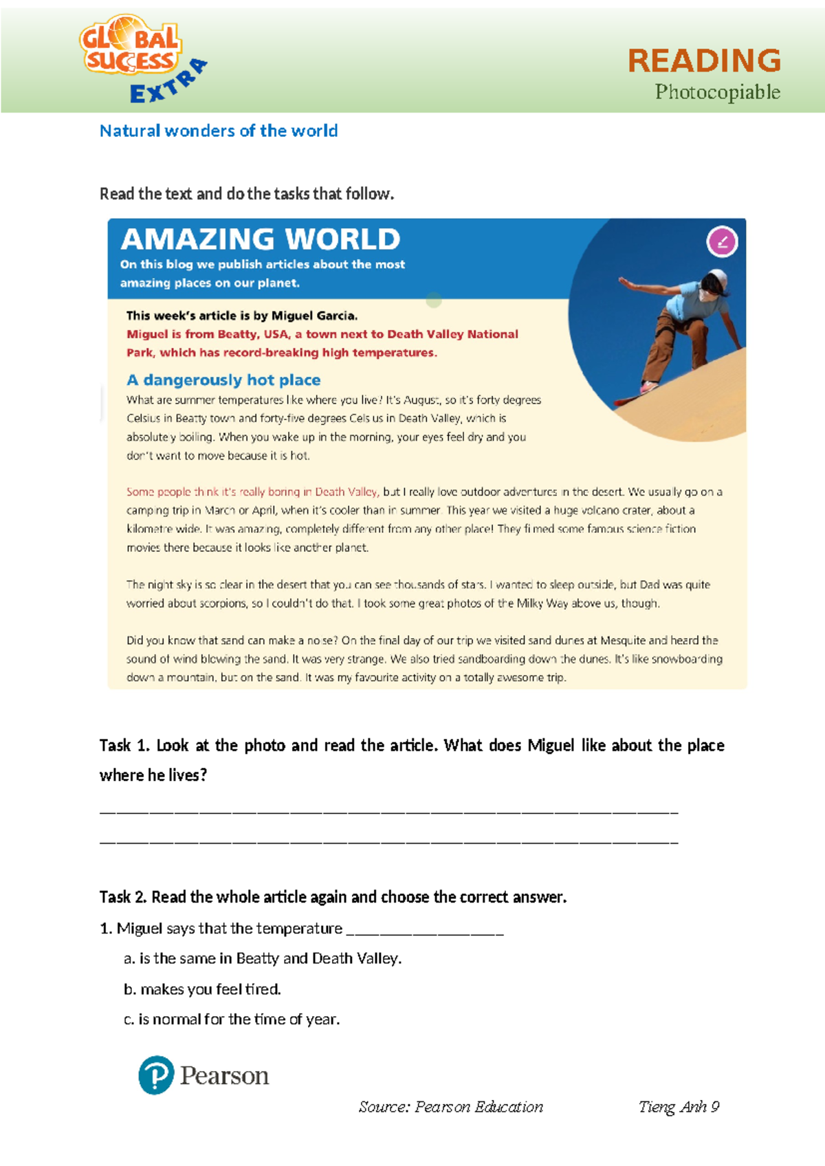 GS9 Unit 7 Extra - Reading Comprehension Tasks Overview - Studocu