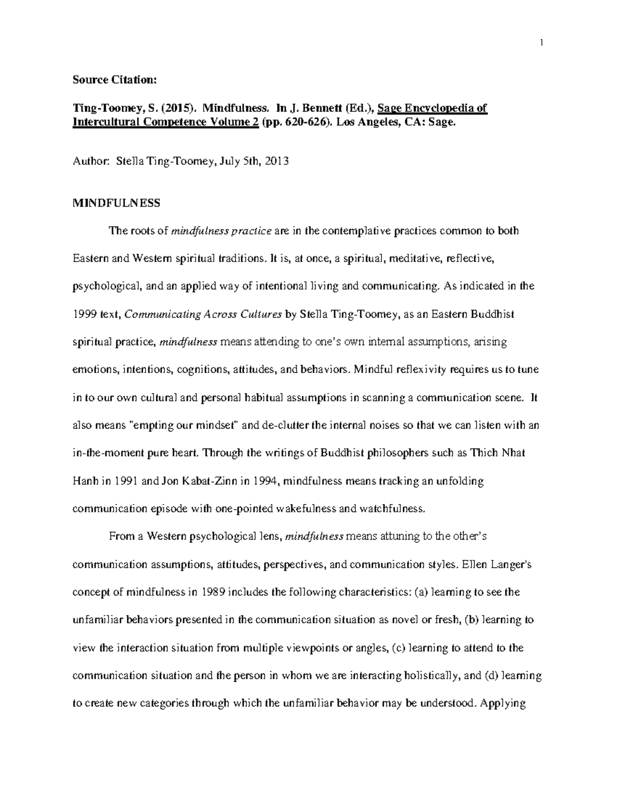 Mindfulness and Intercultural Communication: Insights from Ting-Toomey ...