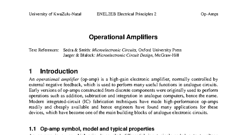 ENEL2EB Electrical Principles 2: Understanding Operational Amplifiers ...