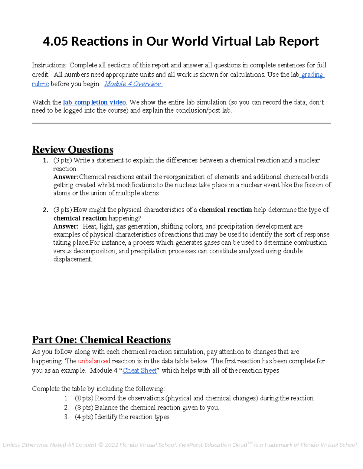 4.05 Reactions in Our World Lab Report: Analysis & Observations - Studocu