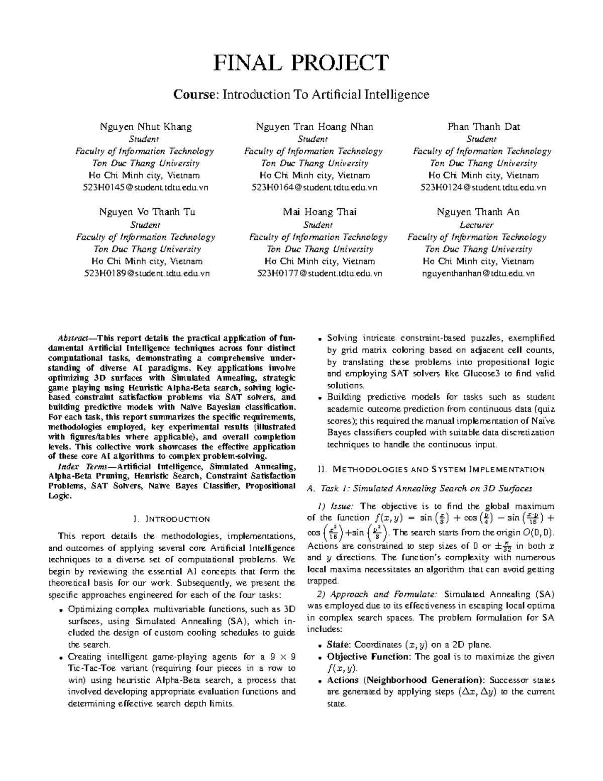 FINAL PROJECT: AI Techniques in Computational Tasks (CS101) - Studocu