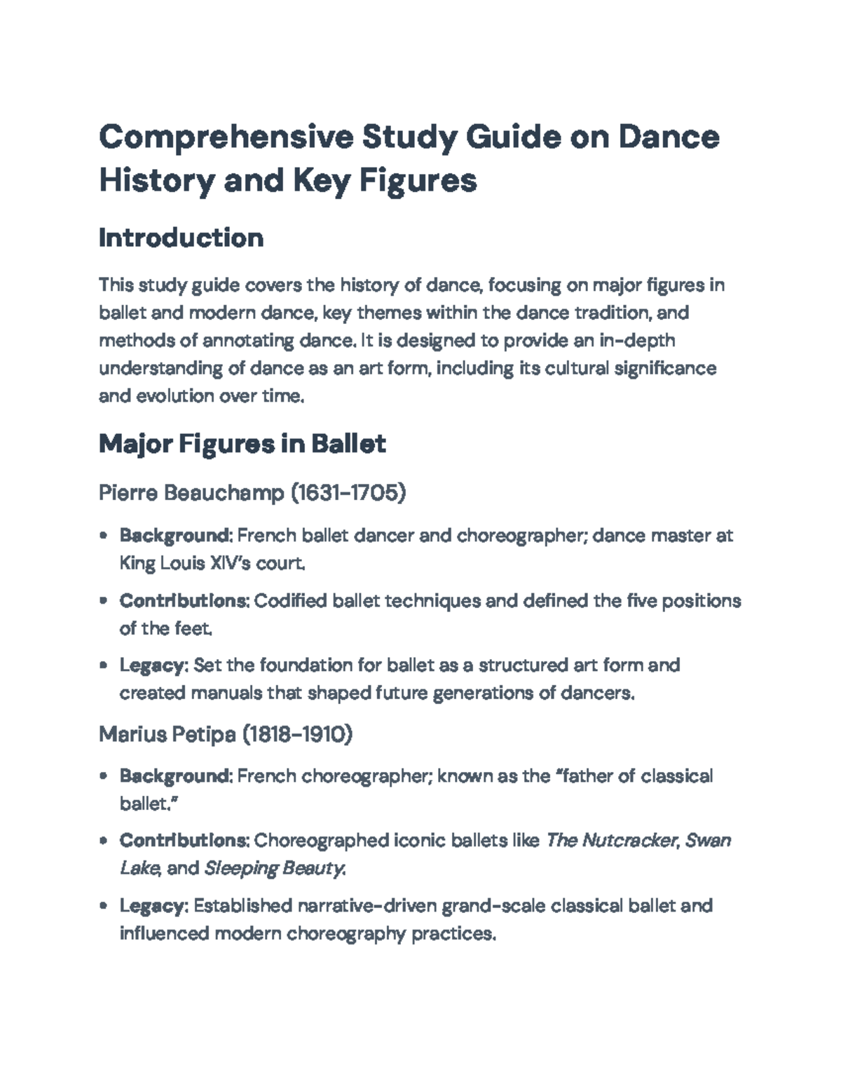 Comprehensive Study Guide on Dance: History and Key Figures ...