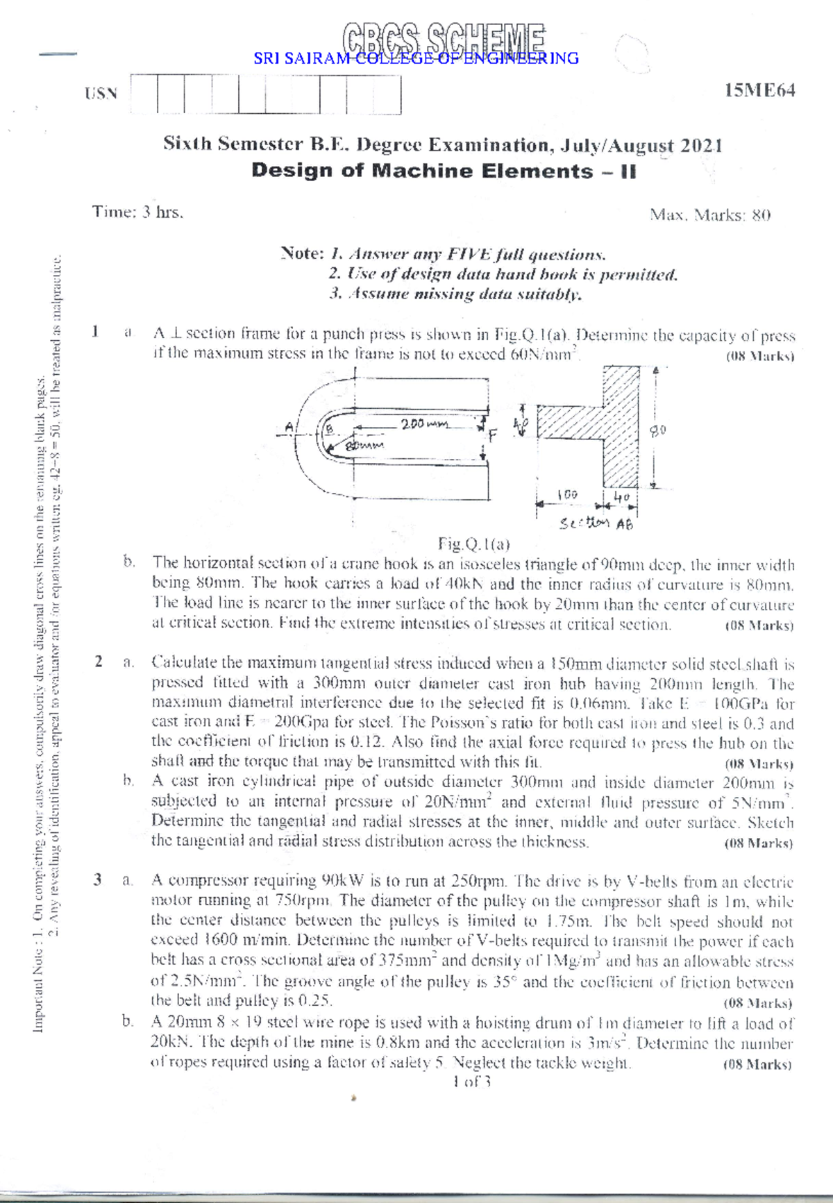 18ME62- Design of Machine Elements-II Exam Paper with Solutions - Studocu