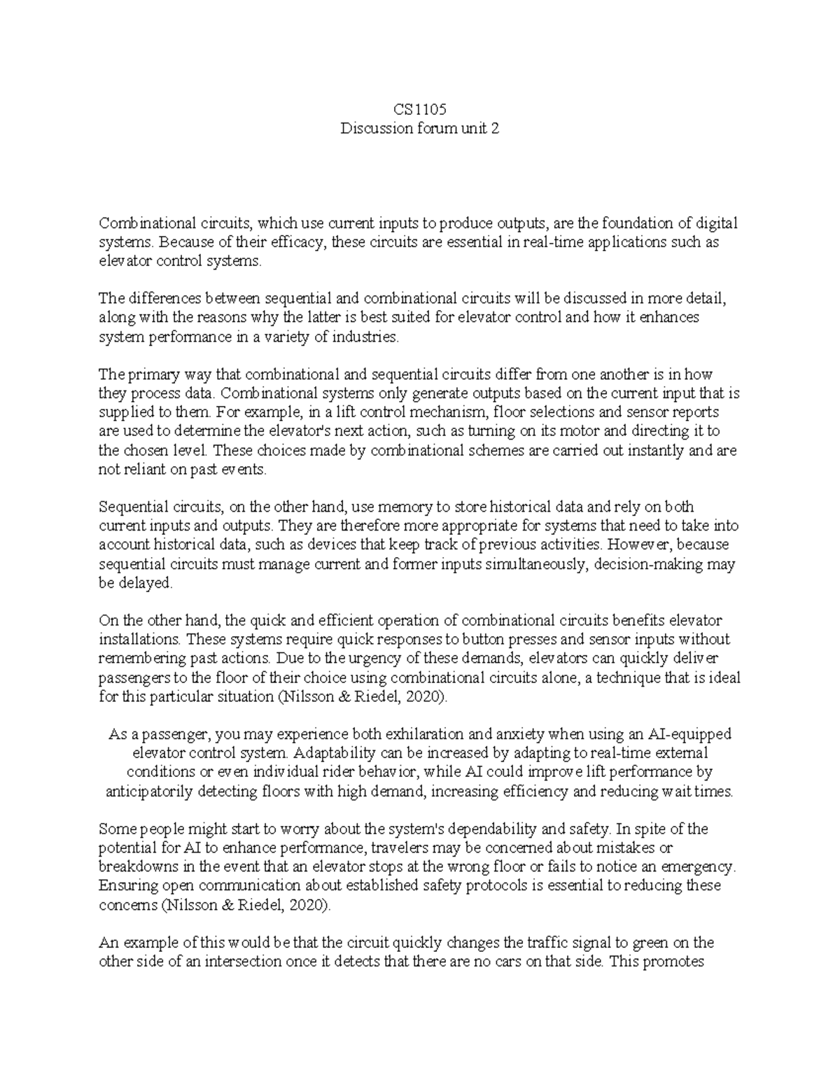 CS1105 Discussion Forum Unit 2: Combinational Circuits Explained - Studocu