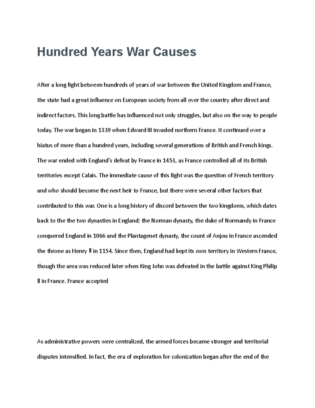 Causes of the Hundred Years War: An Overview of Key Factors - Studocu