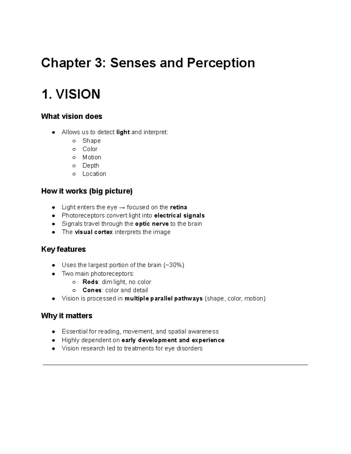 Chapter 3: Senses and Perception - Vision, Hearing, Touch & Pain - Studocu