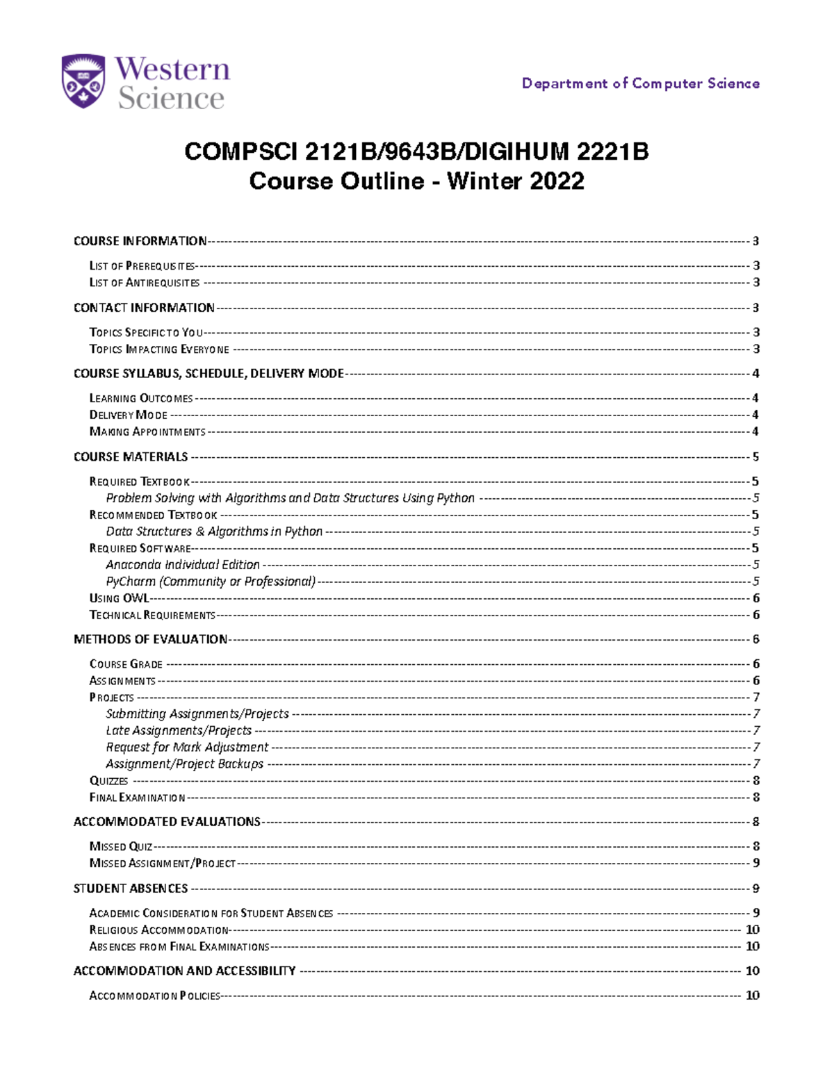 COMPSCI 2121B: Winter Course Outline for Data Structures & Algorithms ...