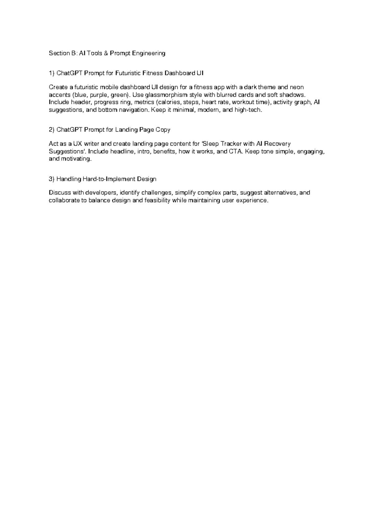 AI Section B: Prompt Engineering for Fitness UI & Landing Page Design ...