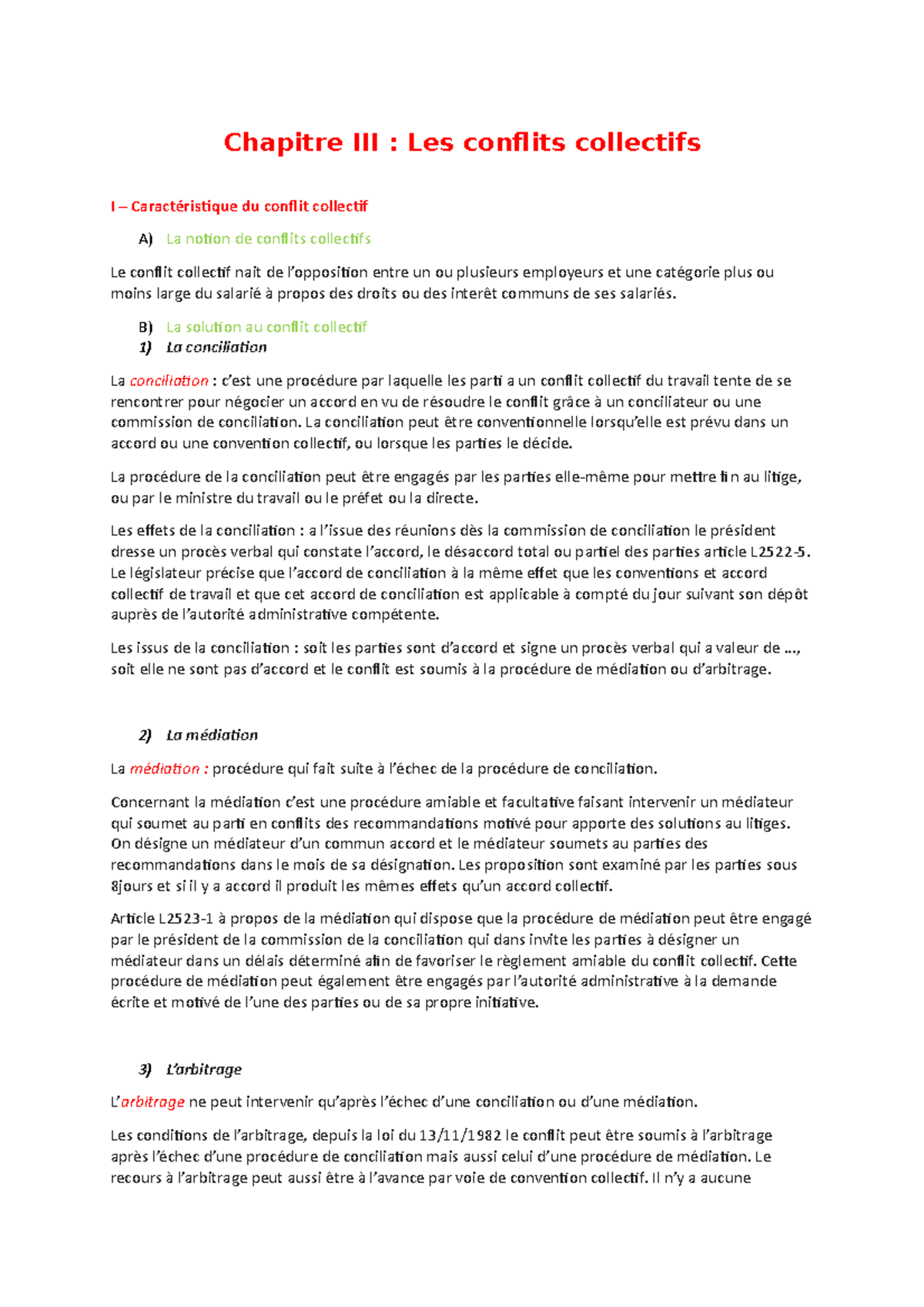 Chapitre III - Les Conflits Collectifs et le Droit de Grève - Studocu