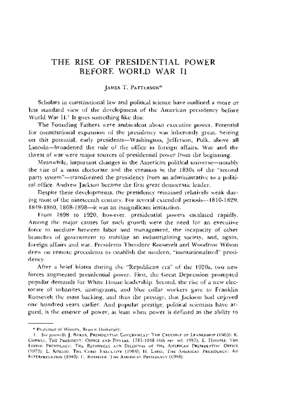 THE RISE OF PRESIDENTIAL POWER IN AMERICA: A HISTORICAL OVERVIEW - Studocu