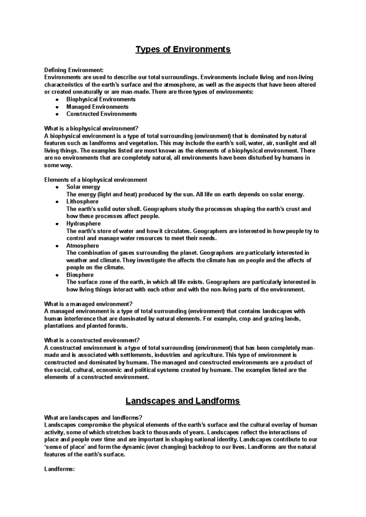 Geography Summary & Key Concepts for Understanding Environments - Studocu