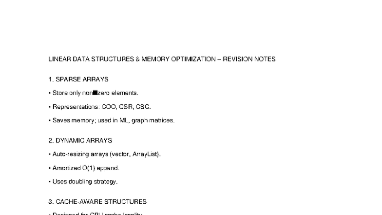 Linear Data Structures Memory Optimization Revision Notes - Studocu