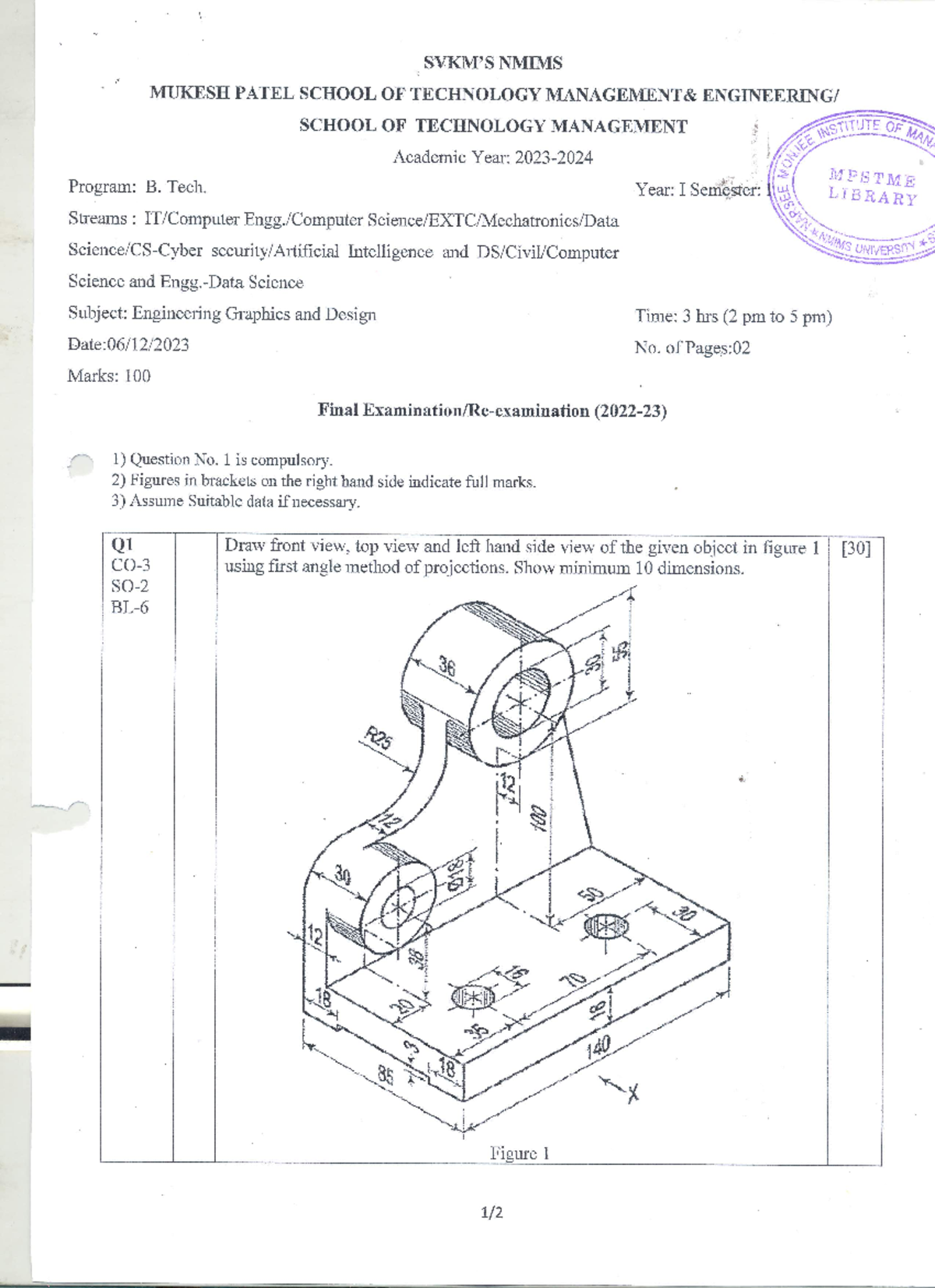 EGD 2 - Final Exam Question Paper: Engineering Graphics & Design - Studocu