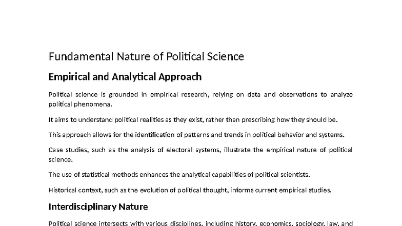 Fundamental Nature of Political Science: Empirical & Analytical ...