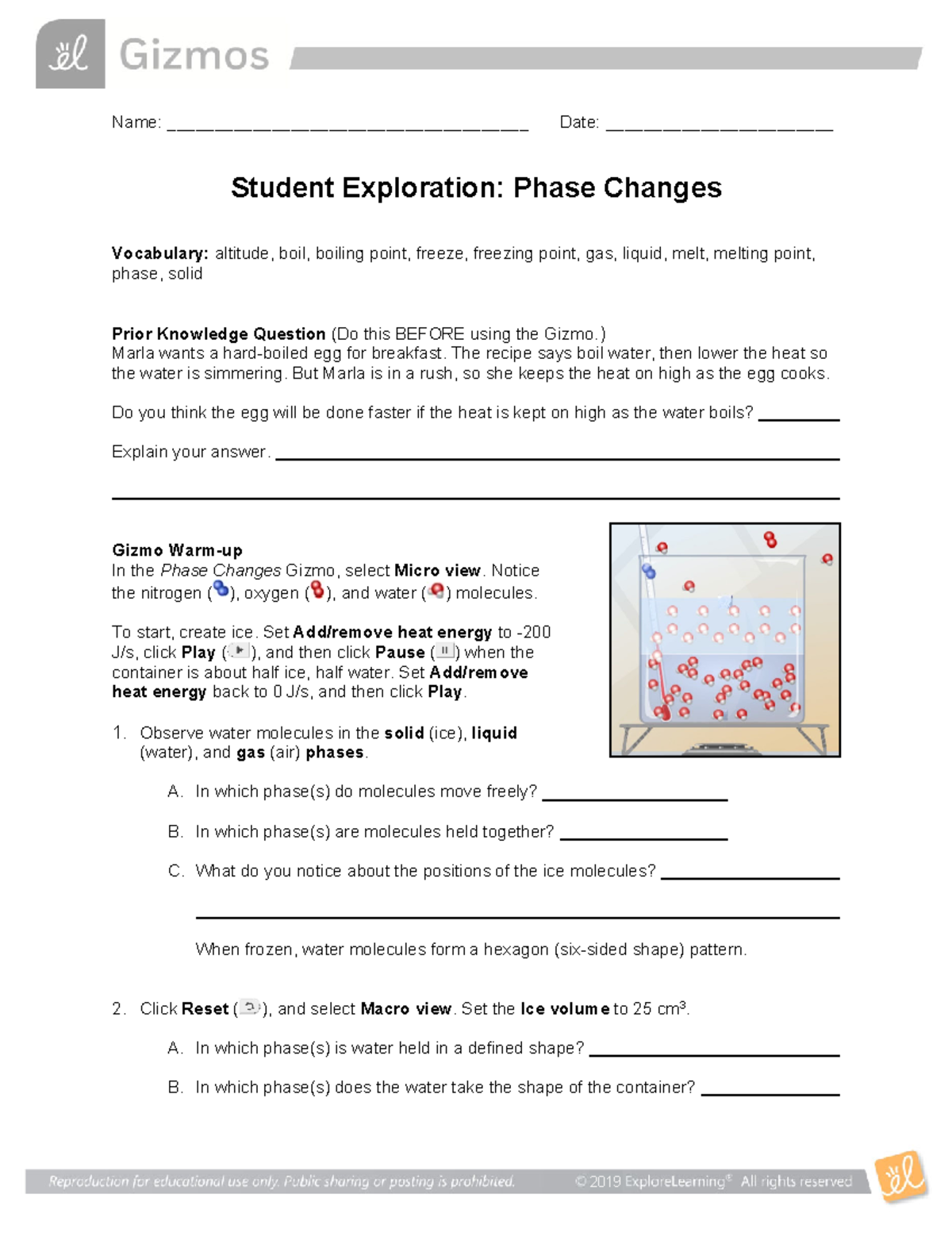 Phase Changes SE - Gizmos Answer Key (2019) - Studocu