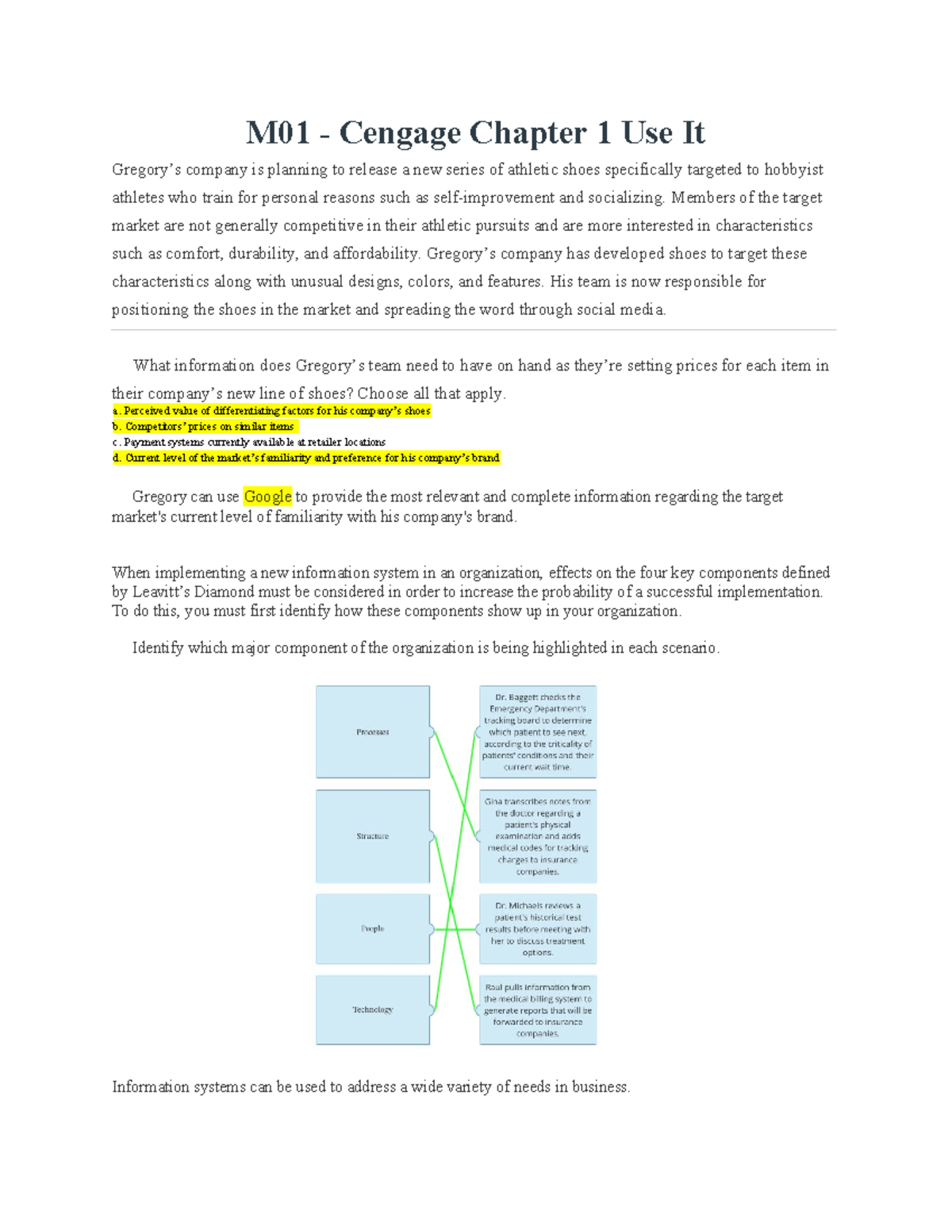 INFM109 M01 - Cengage Chapter 1 Use It - M01 - Cengage Chapter 1 Use It Gregory’s company is ...