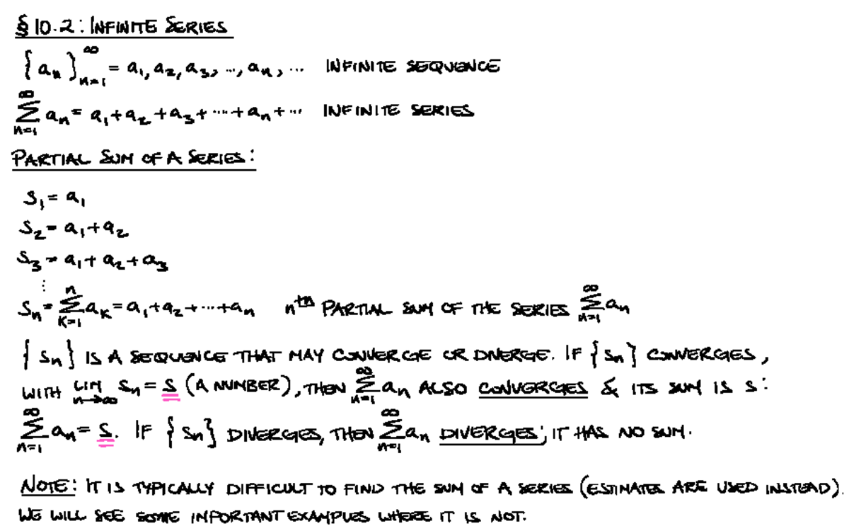20250207 MATH1020 1316 10 2 10 3 - $10. 2 : INFINITE Series San] a , a ...