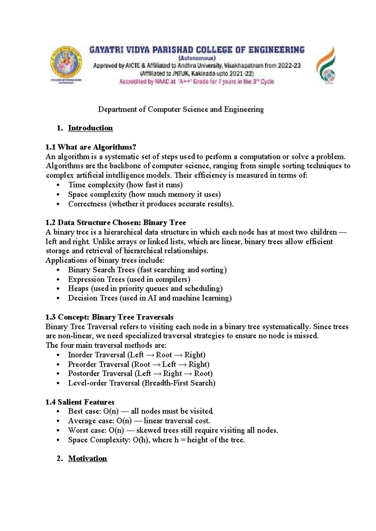 CSE 324103310262: Binary Tree Traversal Techniques and Applications ...