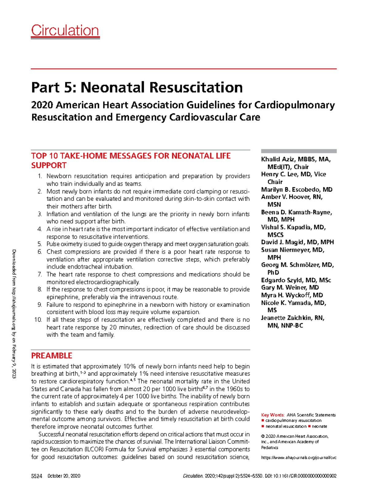 Neonatal Resuscitation by AHA - S524 October 20, 2020 Circulation. 2020 ...