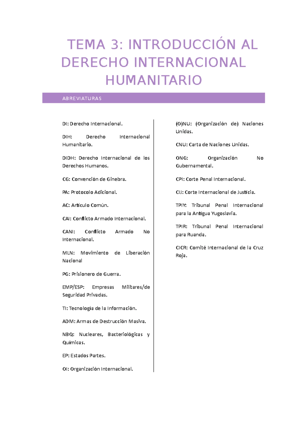 Conflictos Armados y Derecho Internacional Humanitario - TEMA 1 y 2 ...