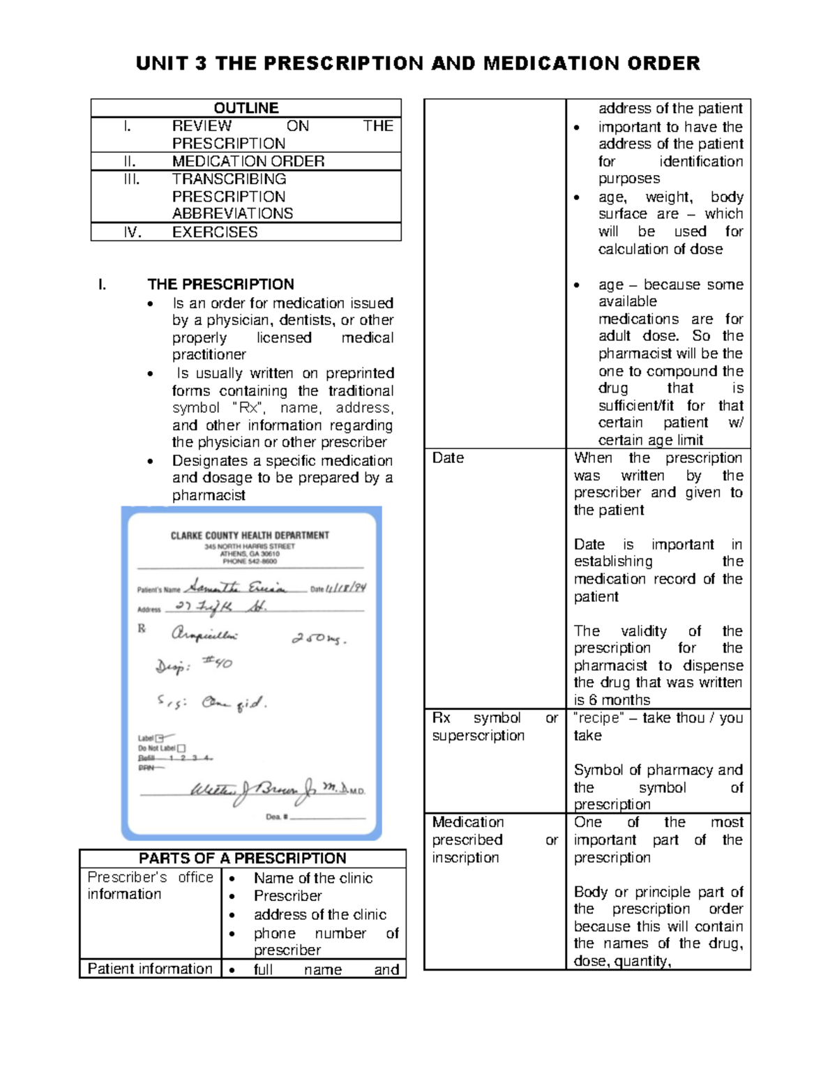 Unit 3 -Prescription - OUTLINE I. REVIEW ON THE PRESCRIPTION II ...