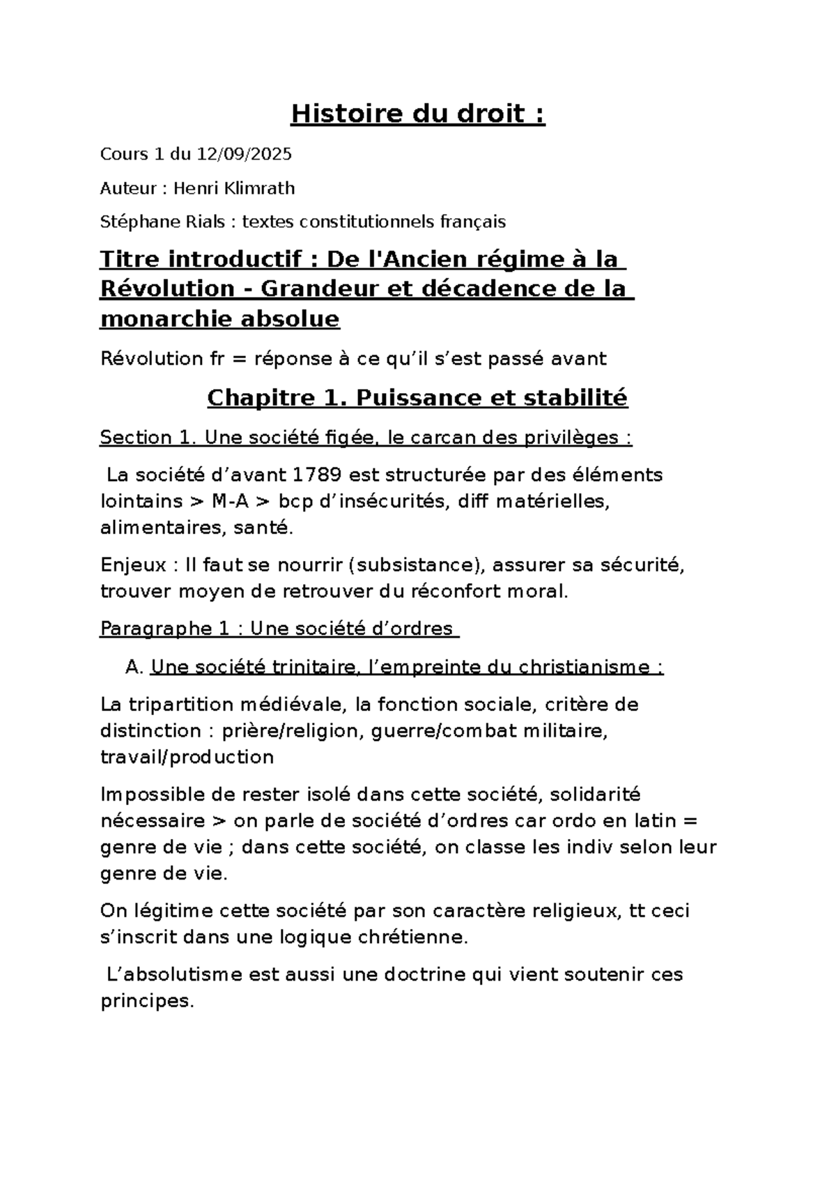 Histoire du Droit : Cours 1 - La Monarchie Absolue et la Révolution ...