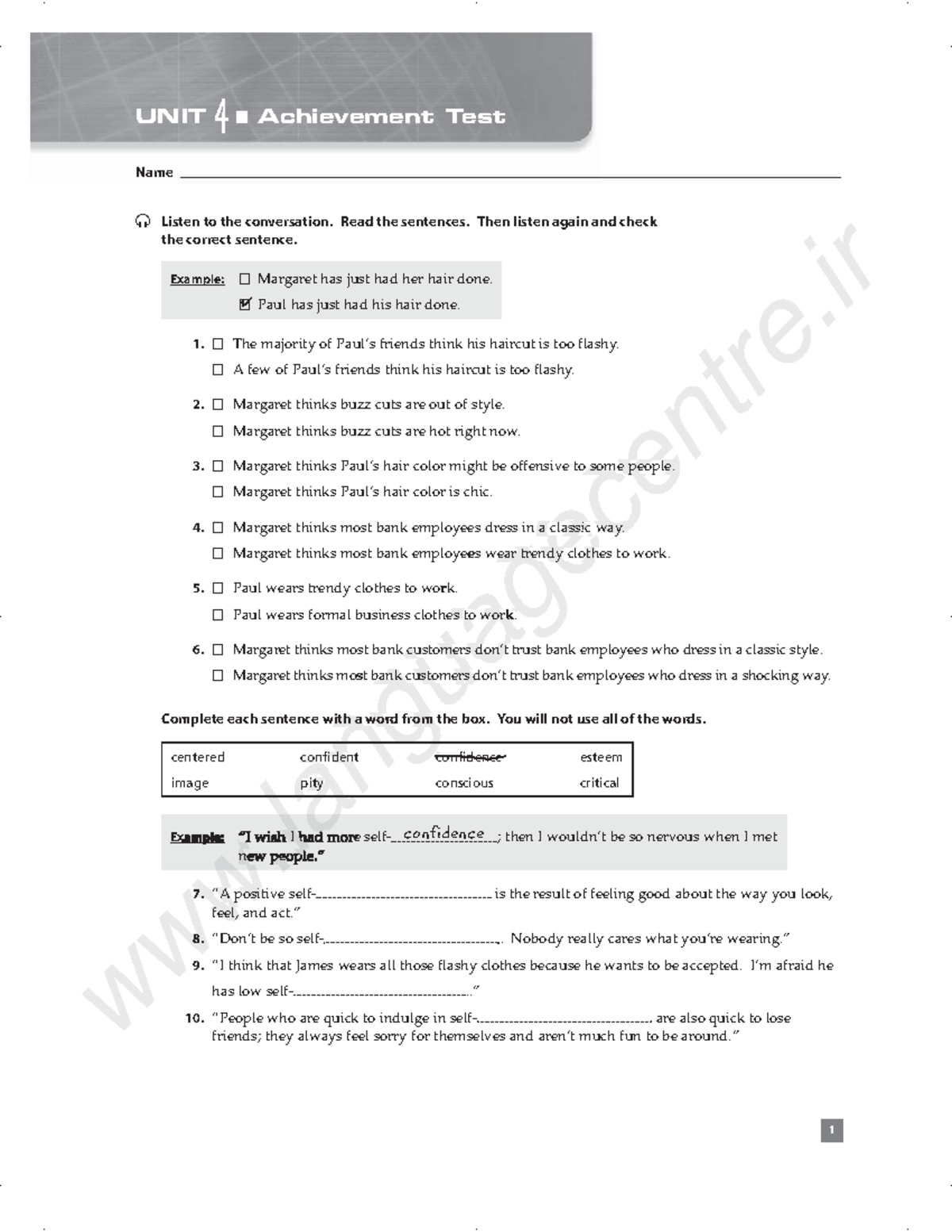 Summit 1 Unit 4 Achievement Test - Conversation and Fashion - Studocu