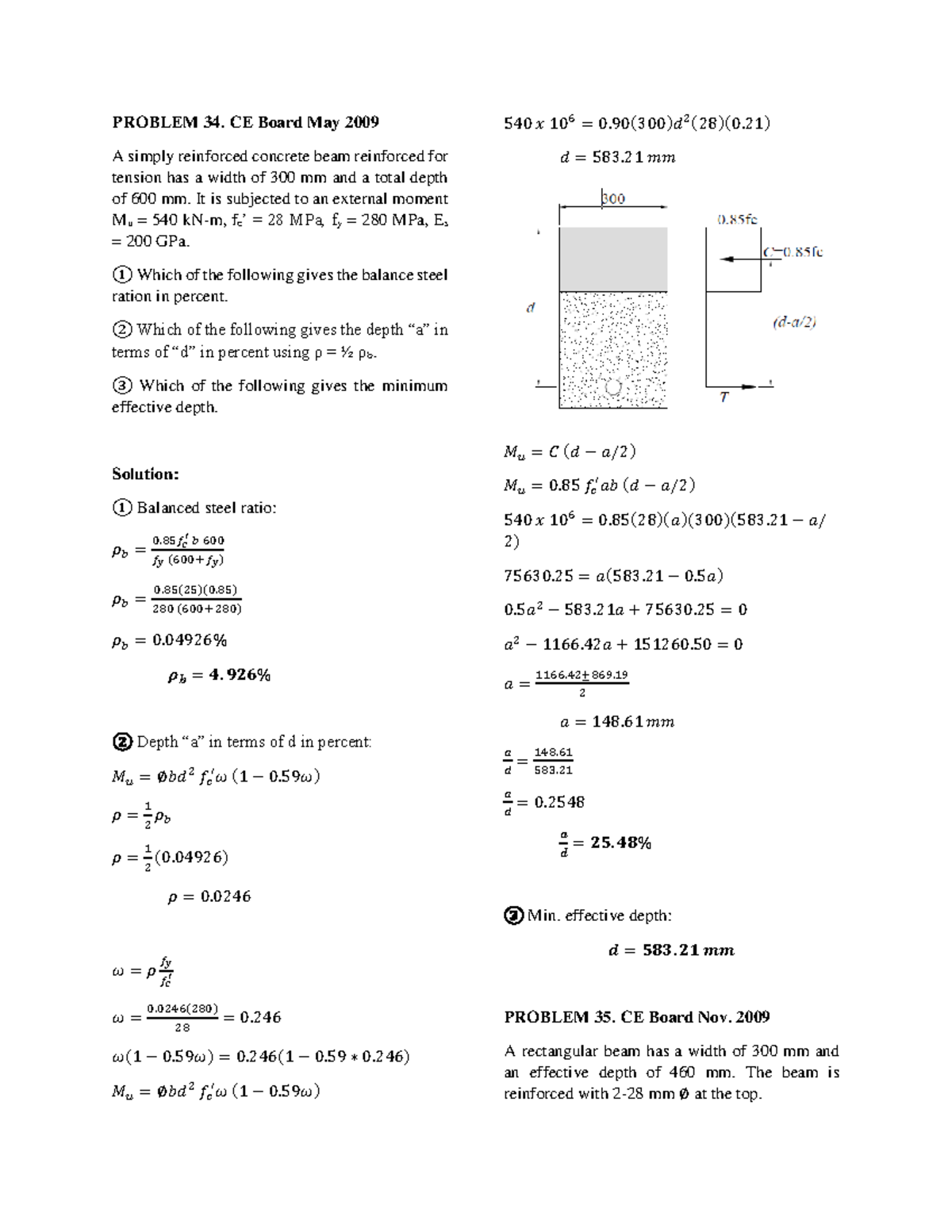 CE 2009 - Reinforced Concrete Beam Analysis and Moment Calculations ...