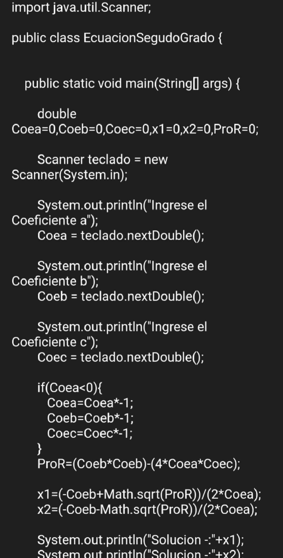 3 programas zarel - Jdjs - import java.util; public class EcuacionSegudoGrado { public static ...