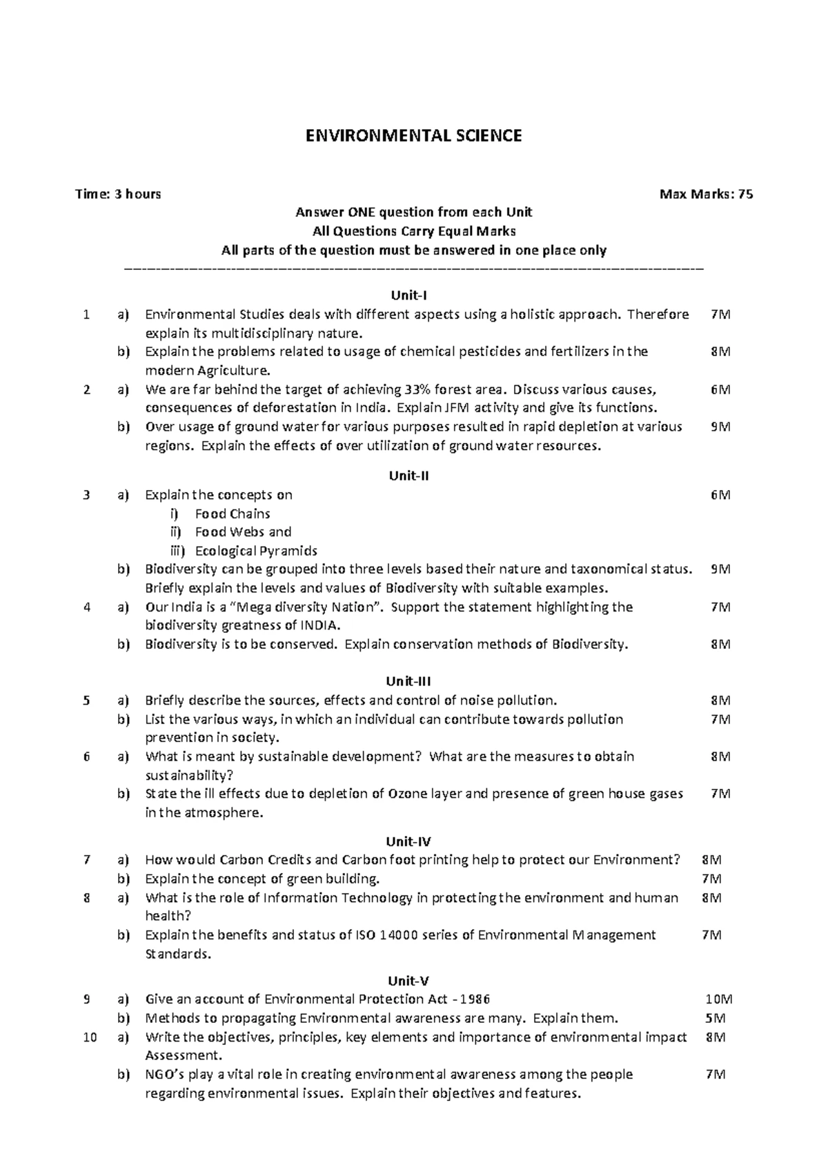 EVS-Question-Bank - All important questions in evs - ENVIRONMENTAL SCIENCE MULTIPLE CHOICE ...