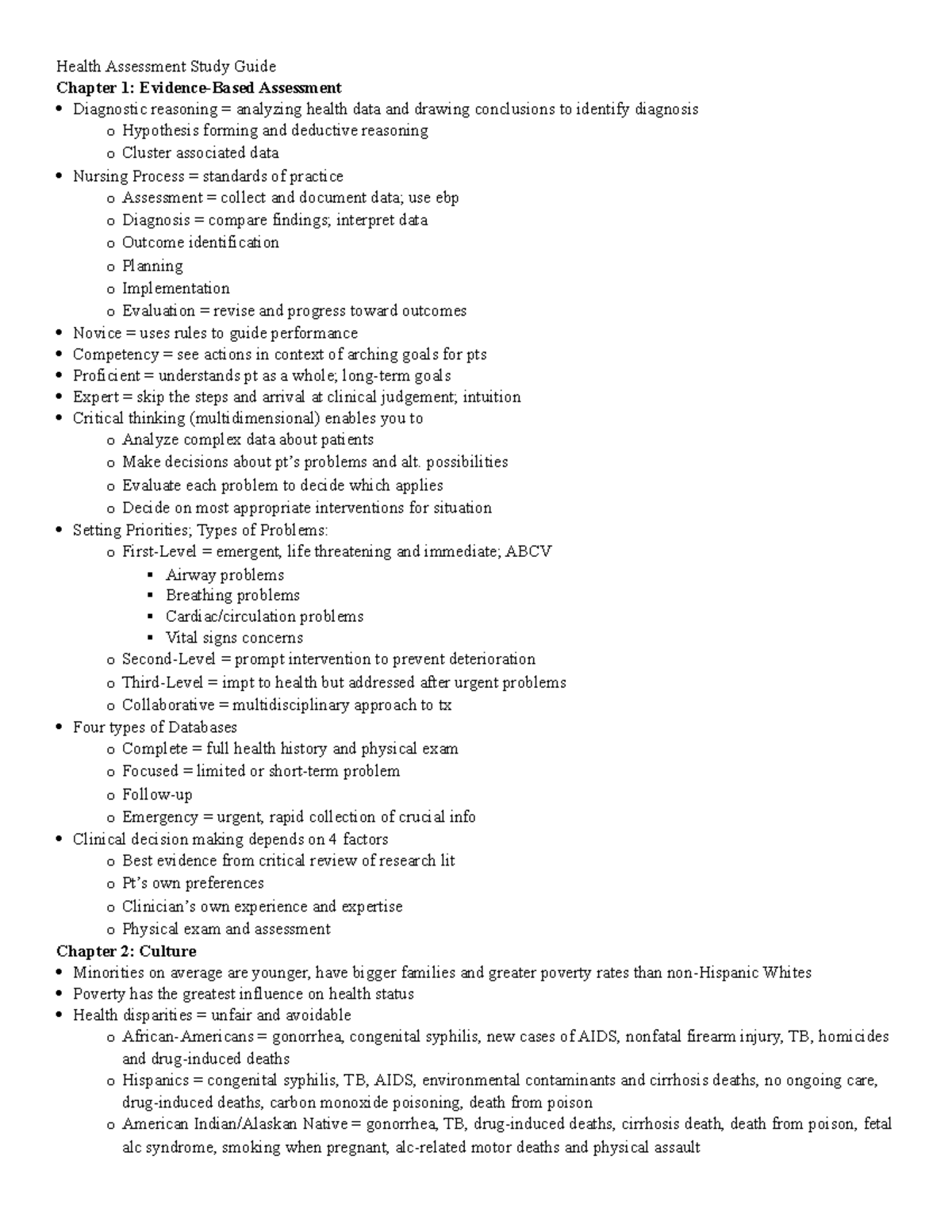 Final Health Assessment Study Guide (Course Code: NURS 101) - Studocu