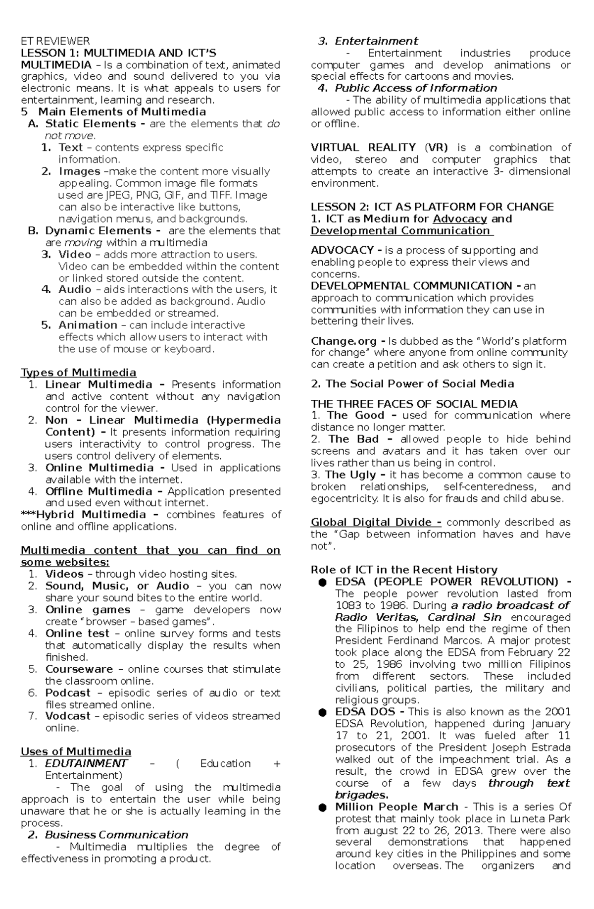 ET Reviewer: Multimedia & ICT Lessons for 2nd Quarter - Studocu