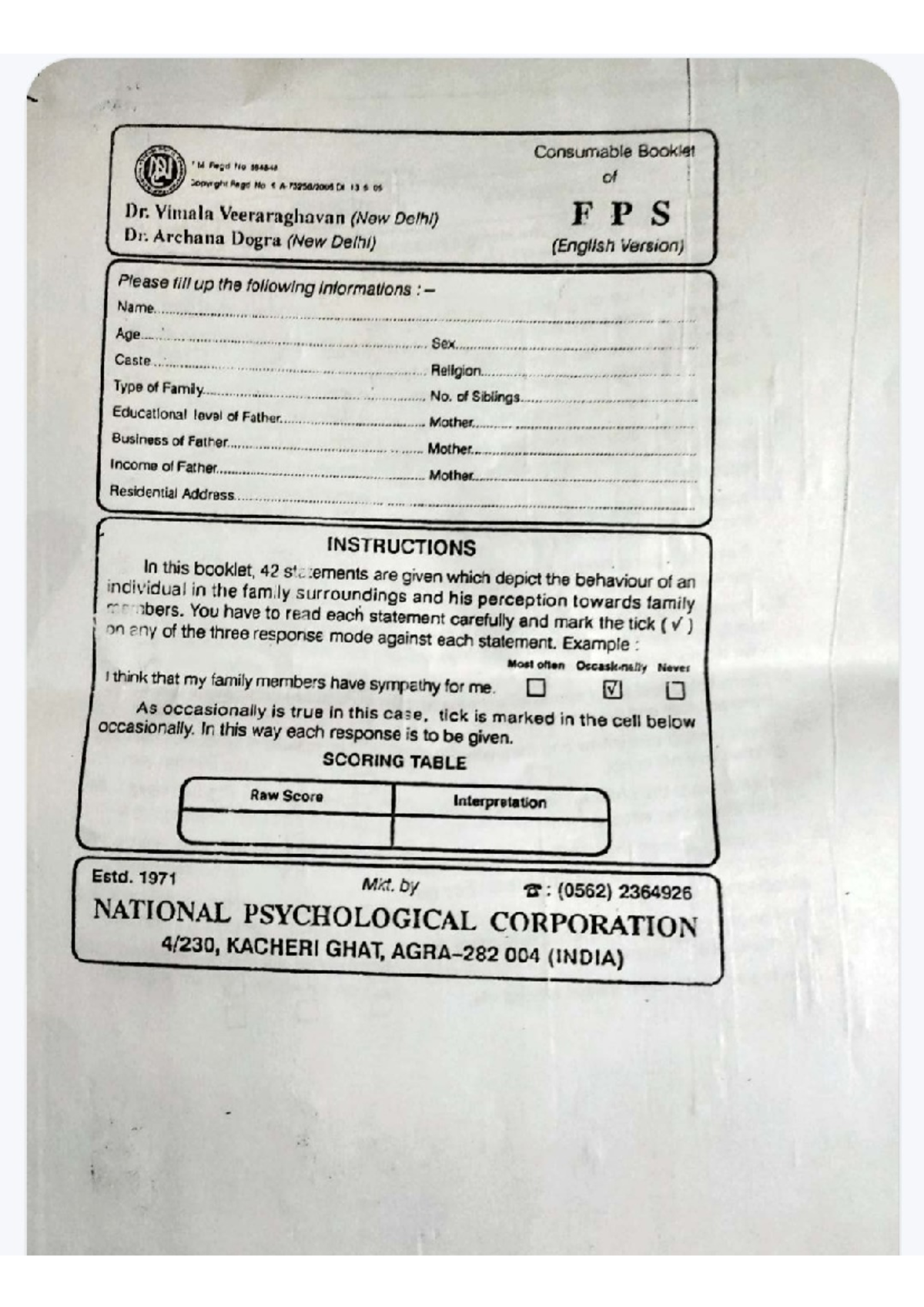 Family Pathology Scale (FPS): Comprehensive Assessment Manual - Studocu