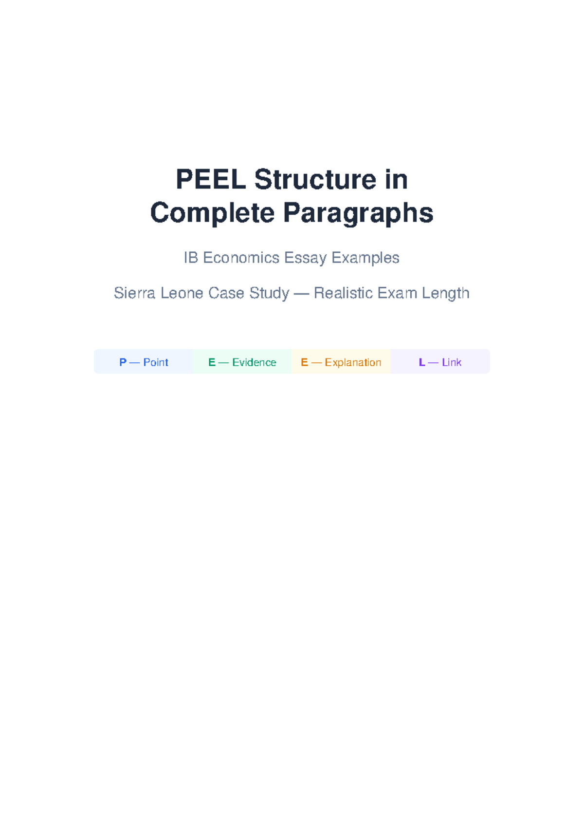 PEEL Structure in IB Economics Essay: Sierra Leone Case Study - Studocu