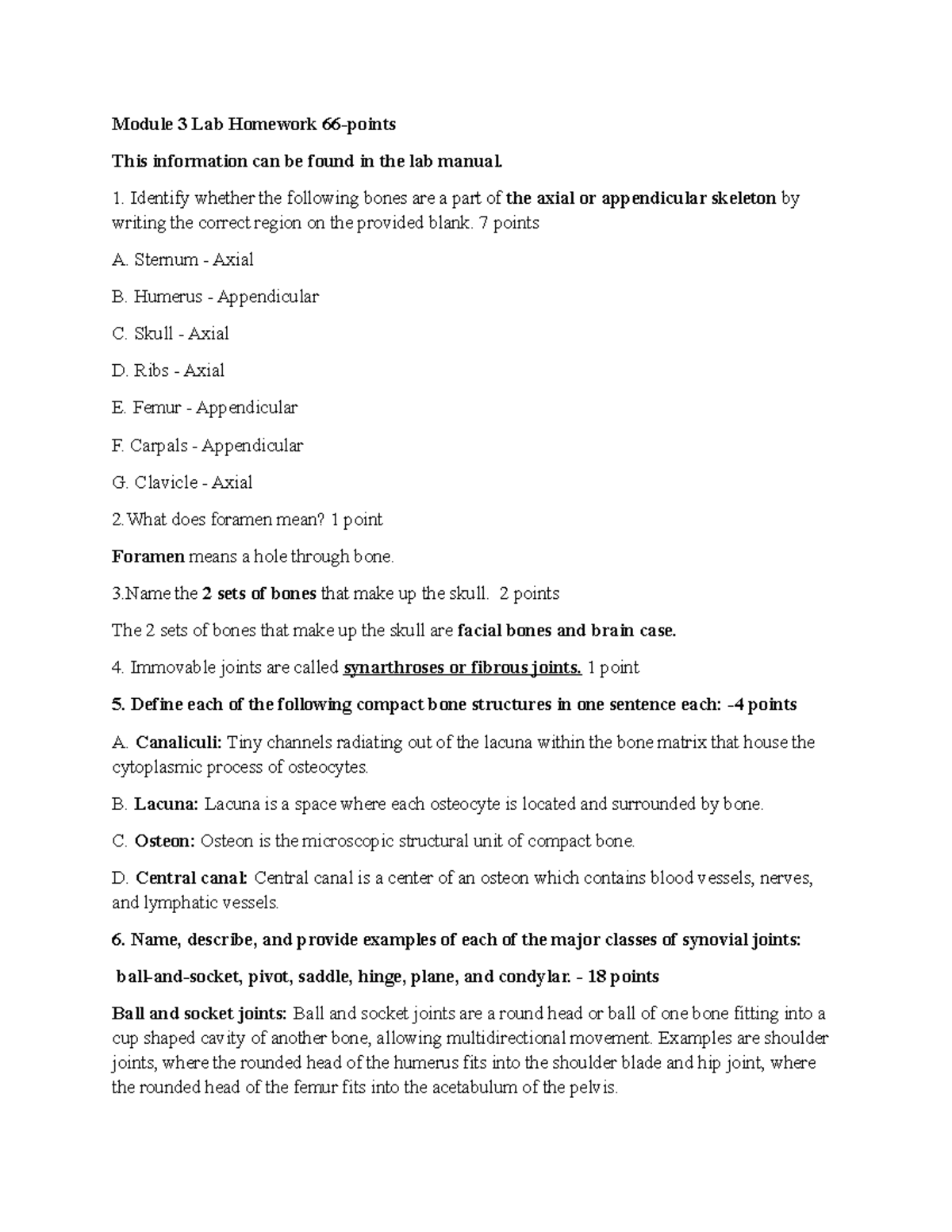Module 3 Lab Homework - Axial & Appendicular Skeleton Analysis - Studocu