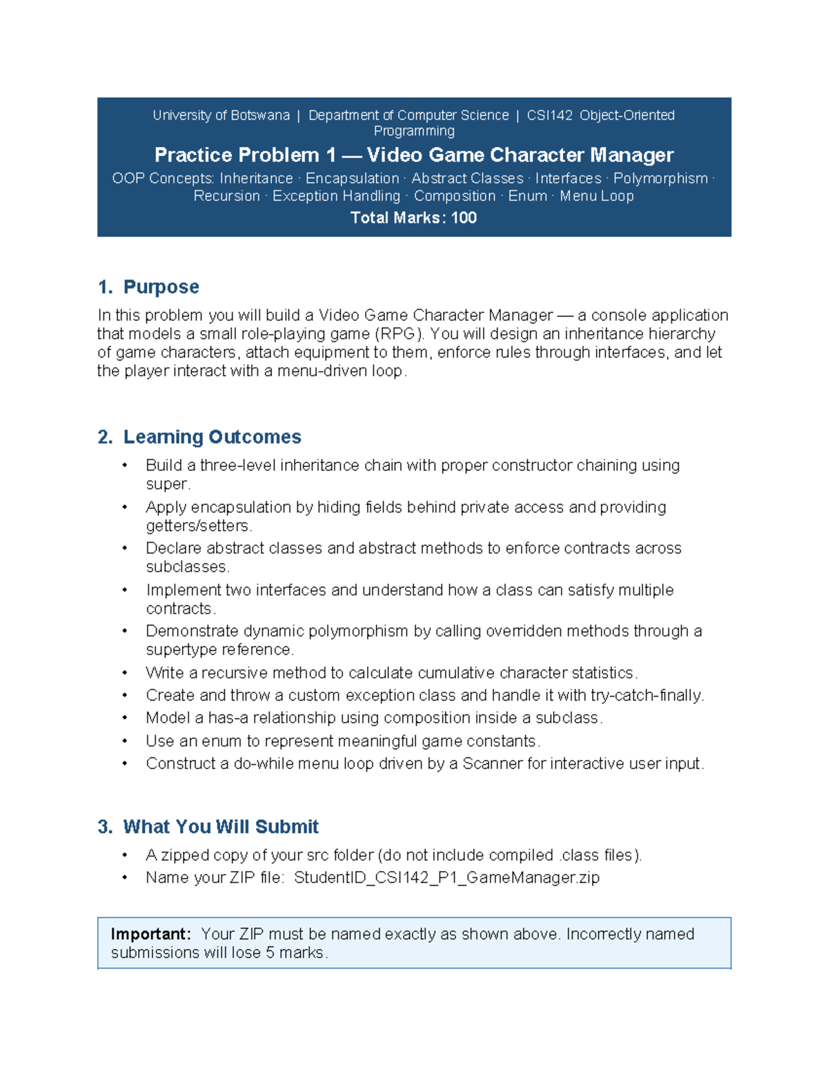 CSI142 Programming Practice Problems: Video Game & Hospital Tracker ...