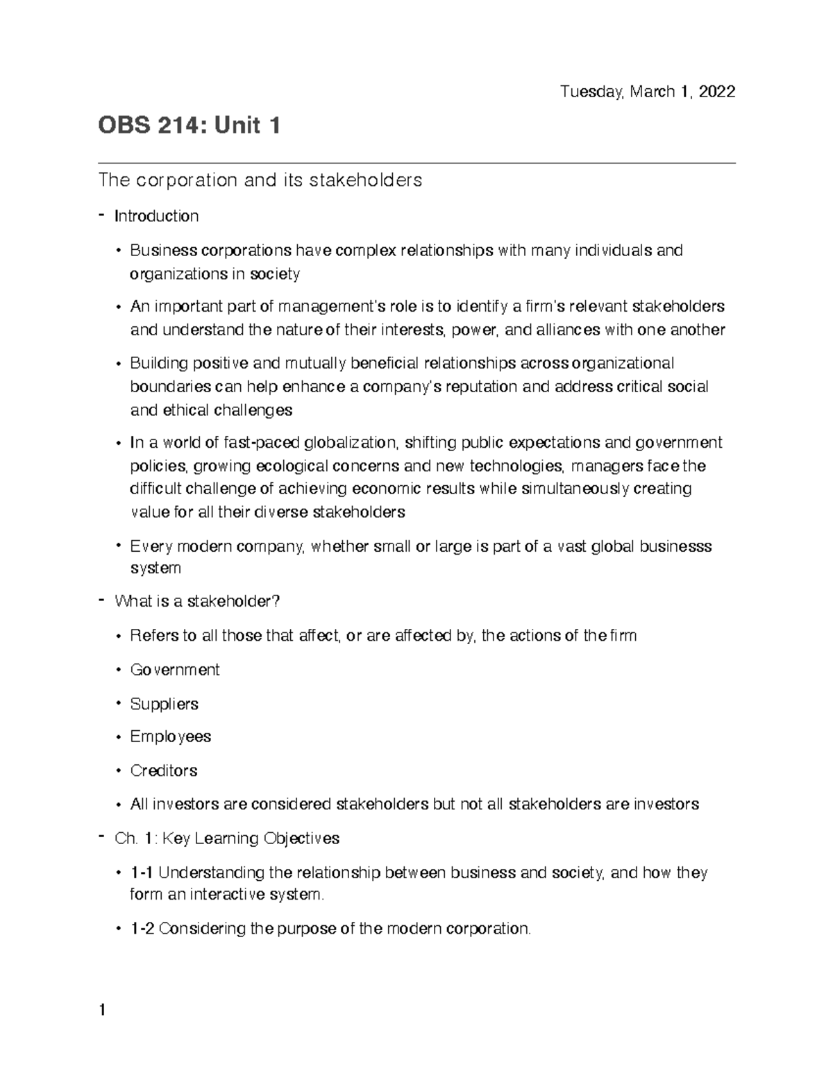 OBS 214 Unit 1 pdf - Study notes on Chapter 1 of OBS 214, based off ...