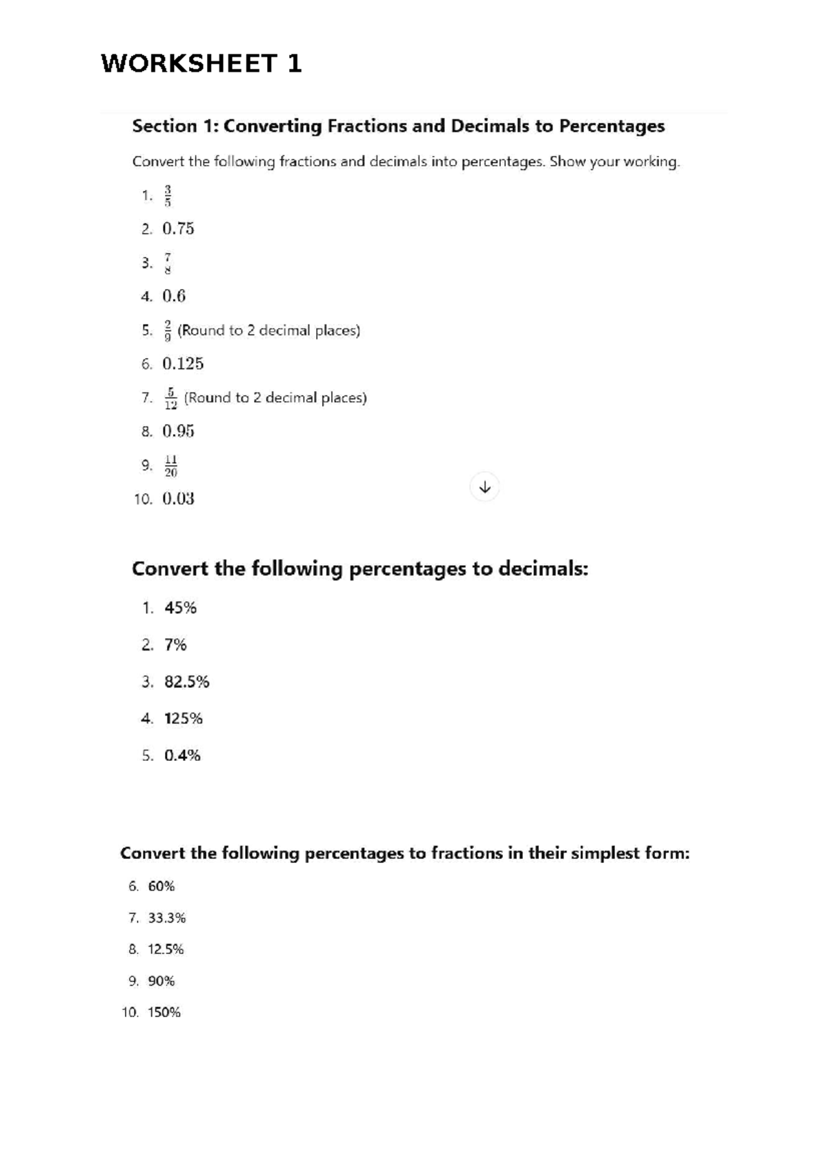 Year 8 Worksheet - its sigma - WORKSHEET 1 Section 1: Converting ...
