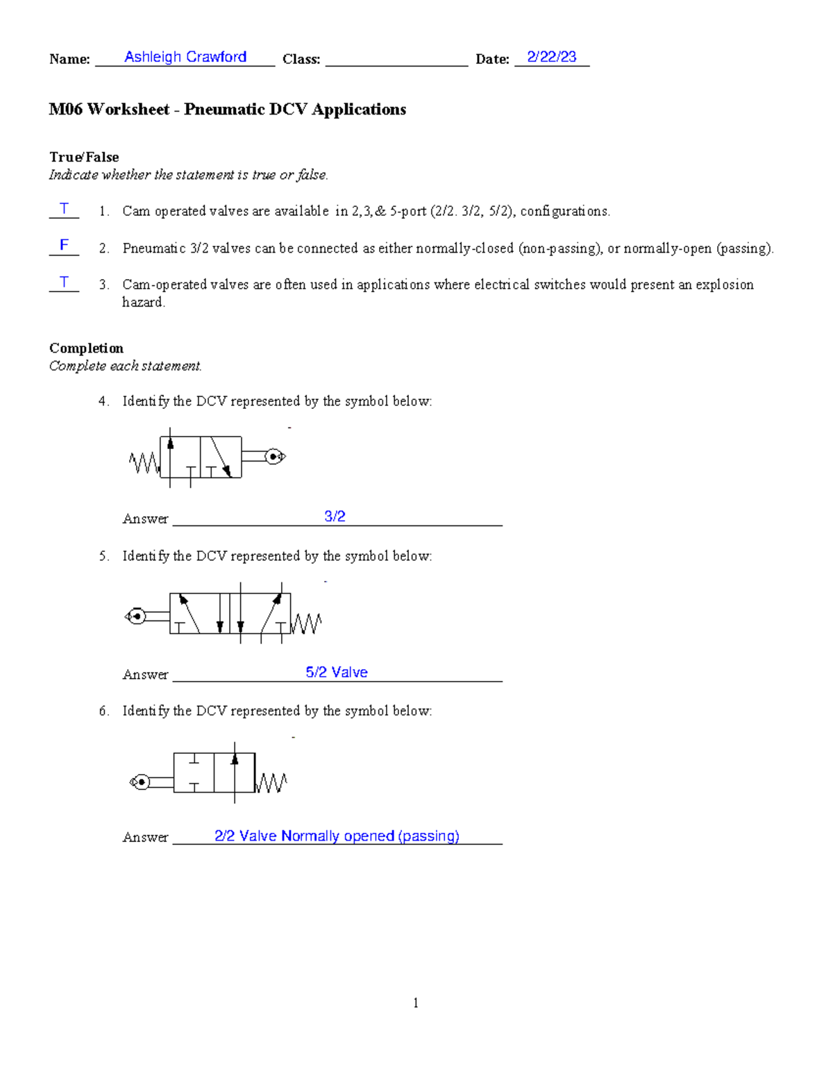 M 06 Worksheet - Understanding Pneumatic DCV Applications - Studocu