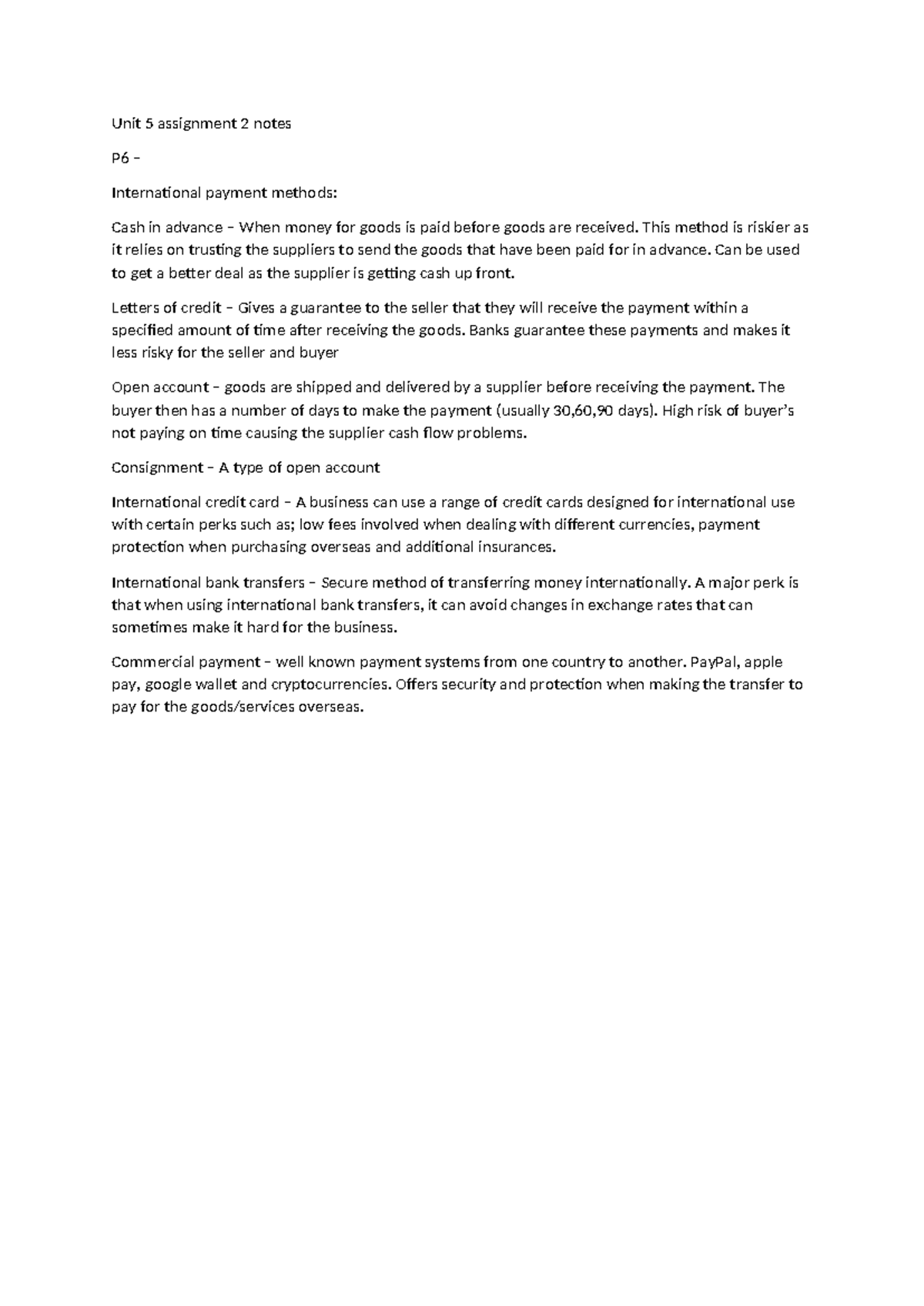 Unit 5 assignment 2 notes - Unit 5 assignment 2 notes P6 ...