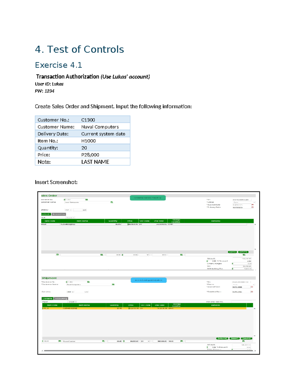 4. Test of Controls: Transaction Authorization & Accounting Records ...