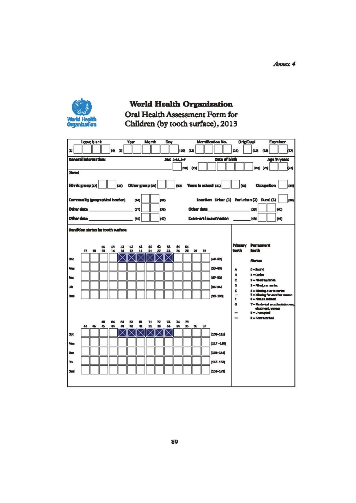 WHO Oral Health Assessment Form for Children (2013) - Studocu